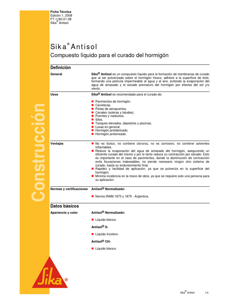 Sika Antisol | PDF | Hormigón | Agua