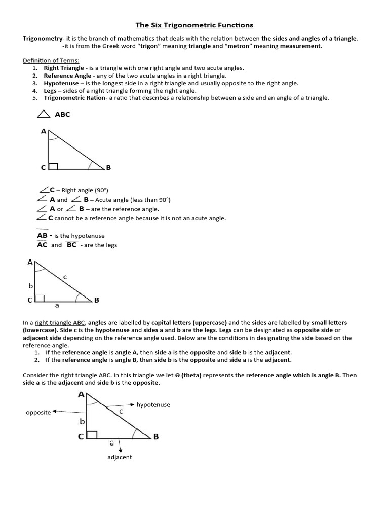 Math 9 Handouts 4TH Quarter | PDF | Trigonometric Functions | Trigonometry