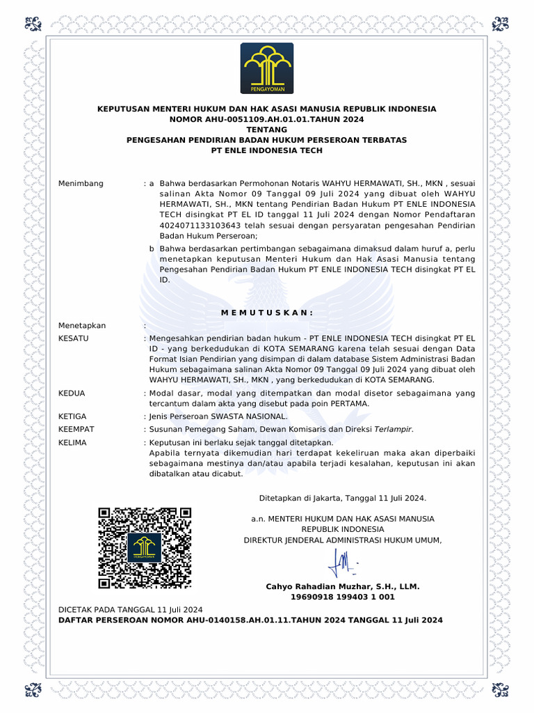 SK Pt. Enle Indonesia Tech | PDF