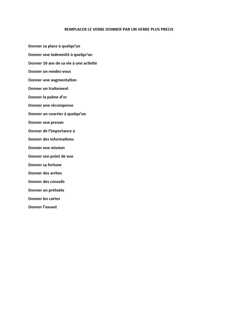 Remplacer le verbe donner par un synonyme | PDF