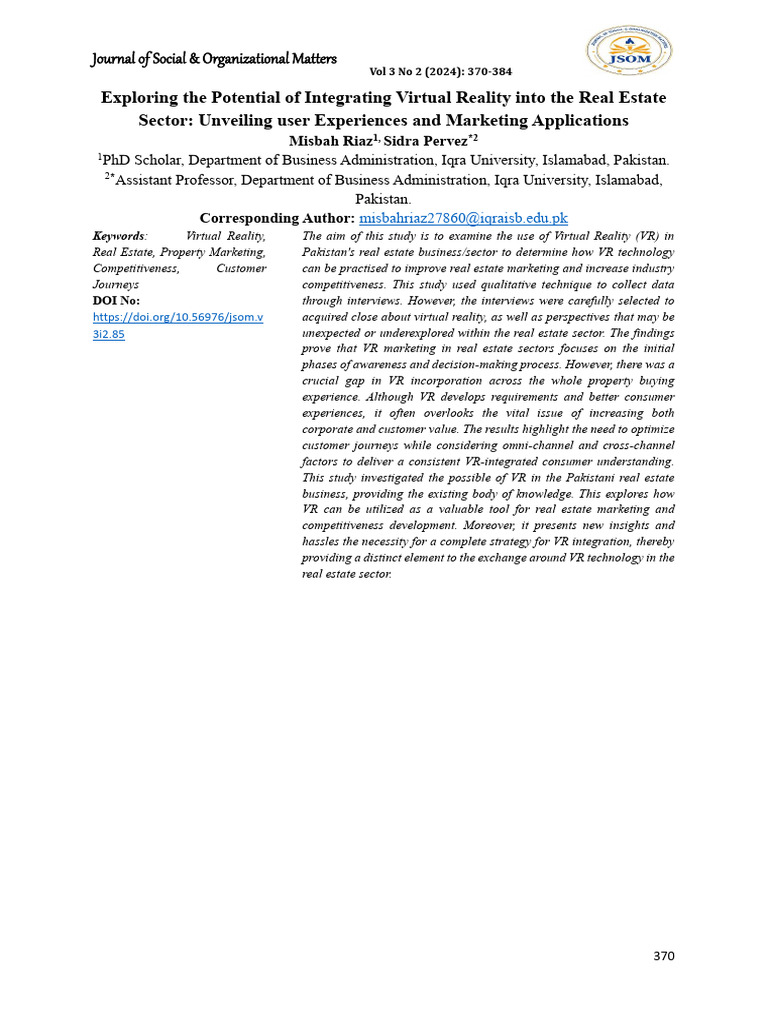 Exploring The Potential of Integrating Virtual Rea | PDF | Virtual Reality | Marketing