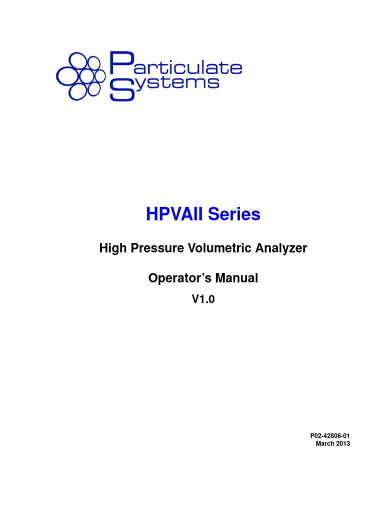 HPVA II Users Guide | PDF | Adsorption | Electrical Connector