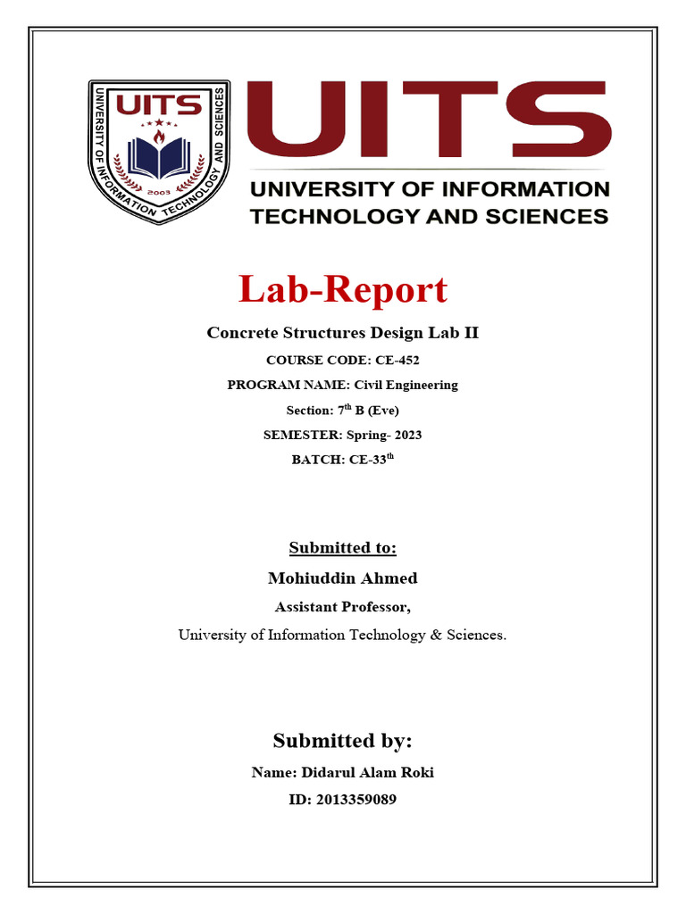 Concrete Structures Lab Report CE-452 | PDF | Structural Engineering ...