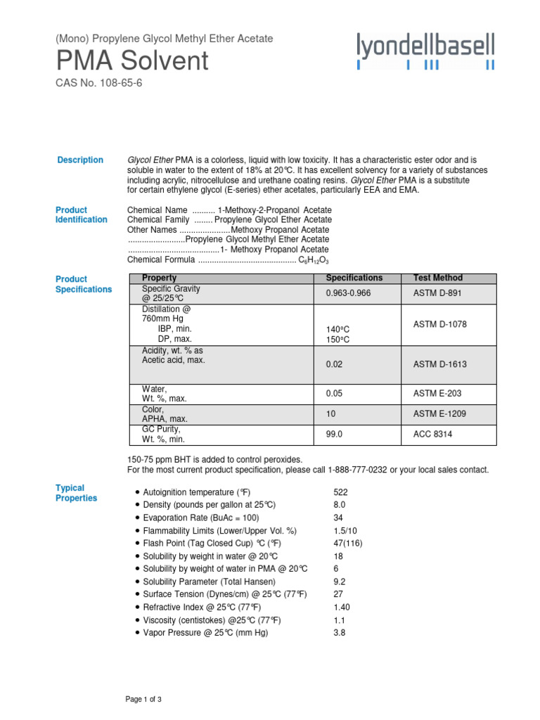 Lyondellbasell Chemicals Technicalliterature Glycol Ether Pma Technical ...