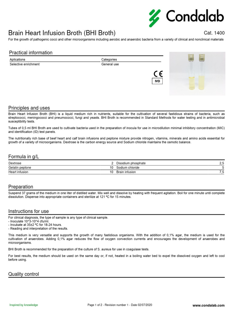 BHI Broth: Growth Medium for Microbiology | PDF | Growth Medium ...
