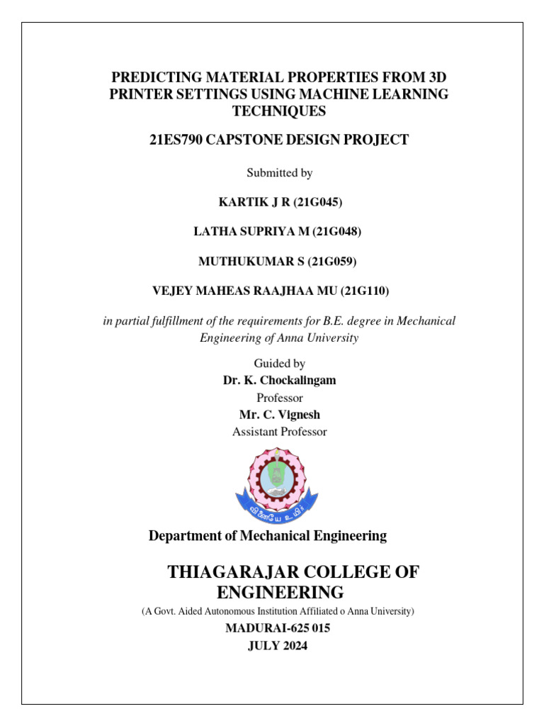 Predicting Material Properties From 3D Printer Settings Using Machine ...