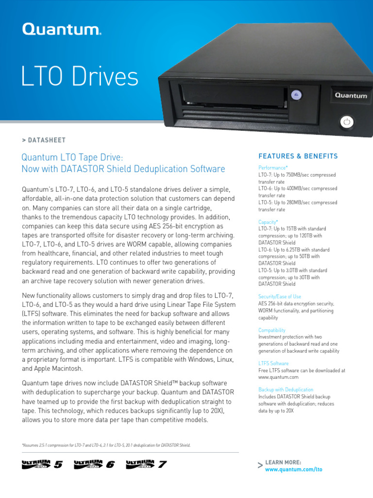 LTO-6-LTO-5 Tape Drive Datasheet (DS00457A) | PDF | Backup | Computer Data Storage