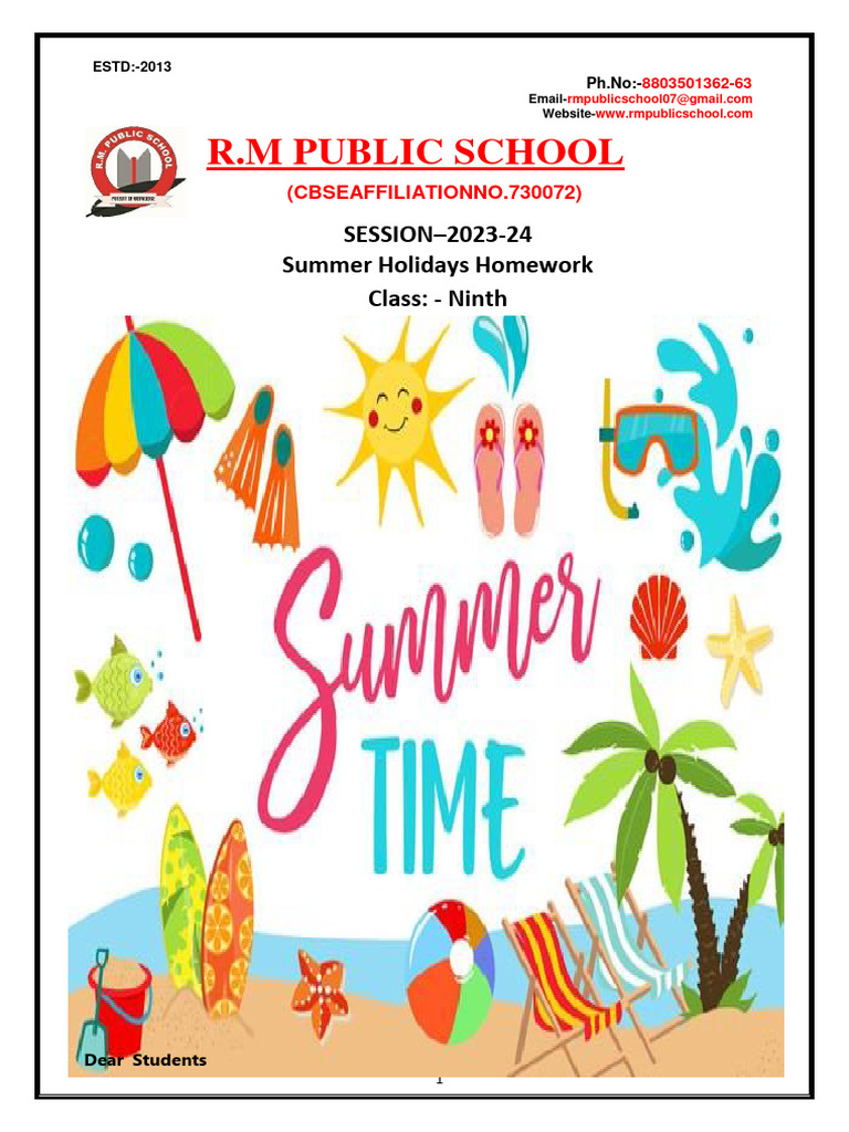 9TH Class Holiday Homework | PDF