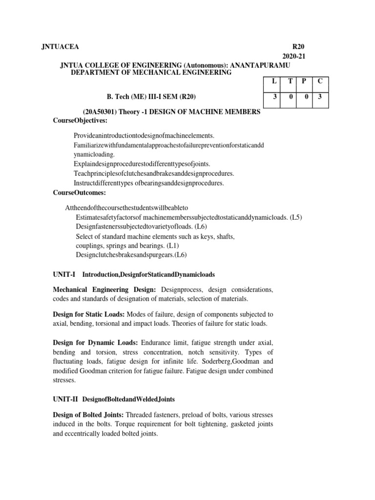 B Tech Mechanical Engineering R20 Syllabus | PDF | Power Station ...
