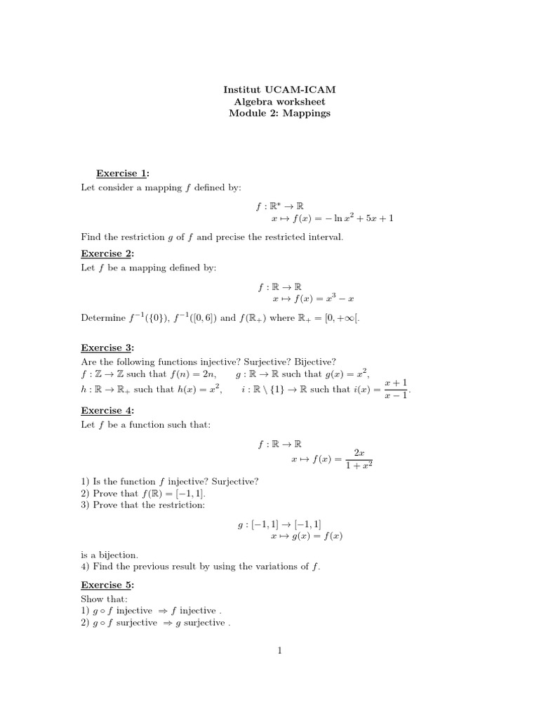 Algebra Worsheet 2 | PDF | Function (Mathematics) | Algebra