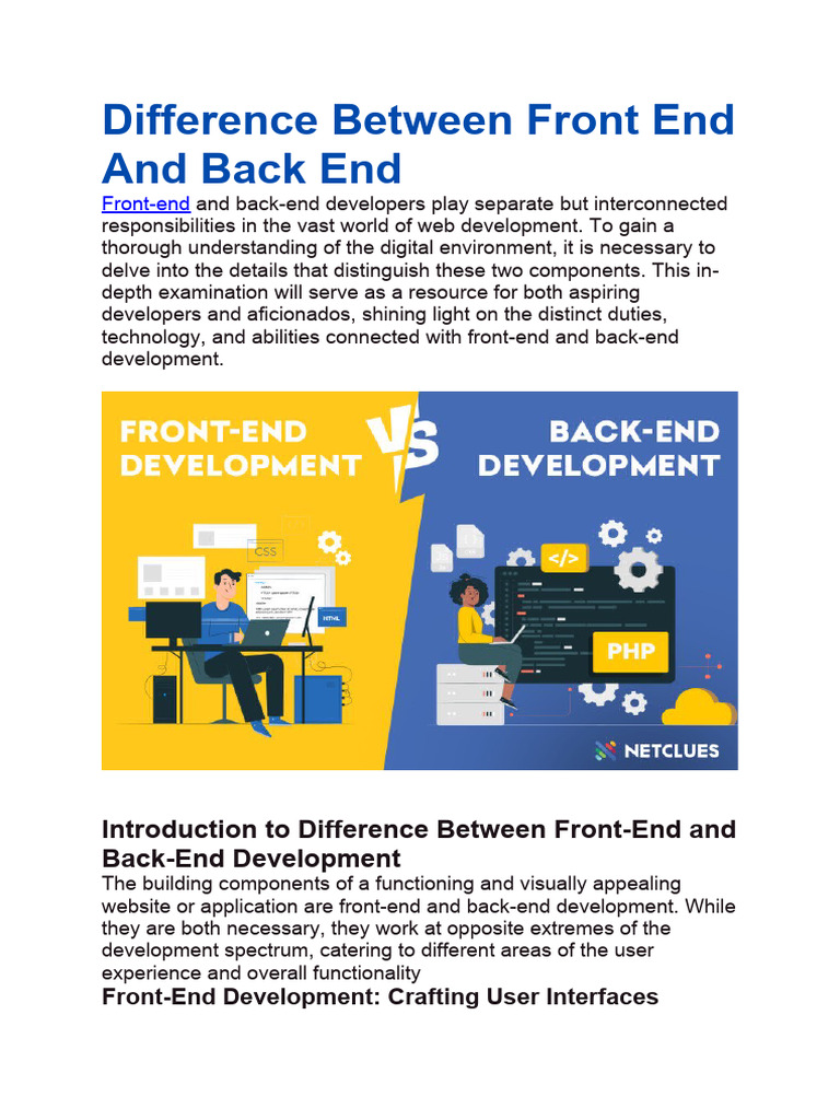 Difference Between Front End and Back End With Image Document | PDF ...