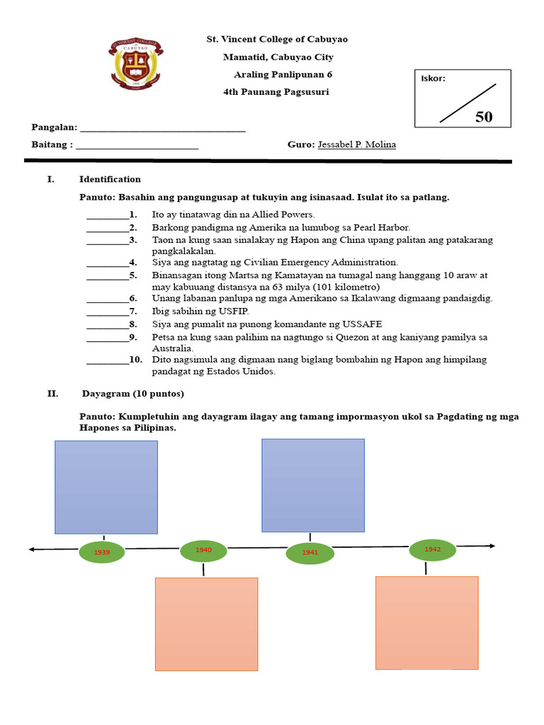 4th Prelim Exam in AP 6 | PDF