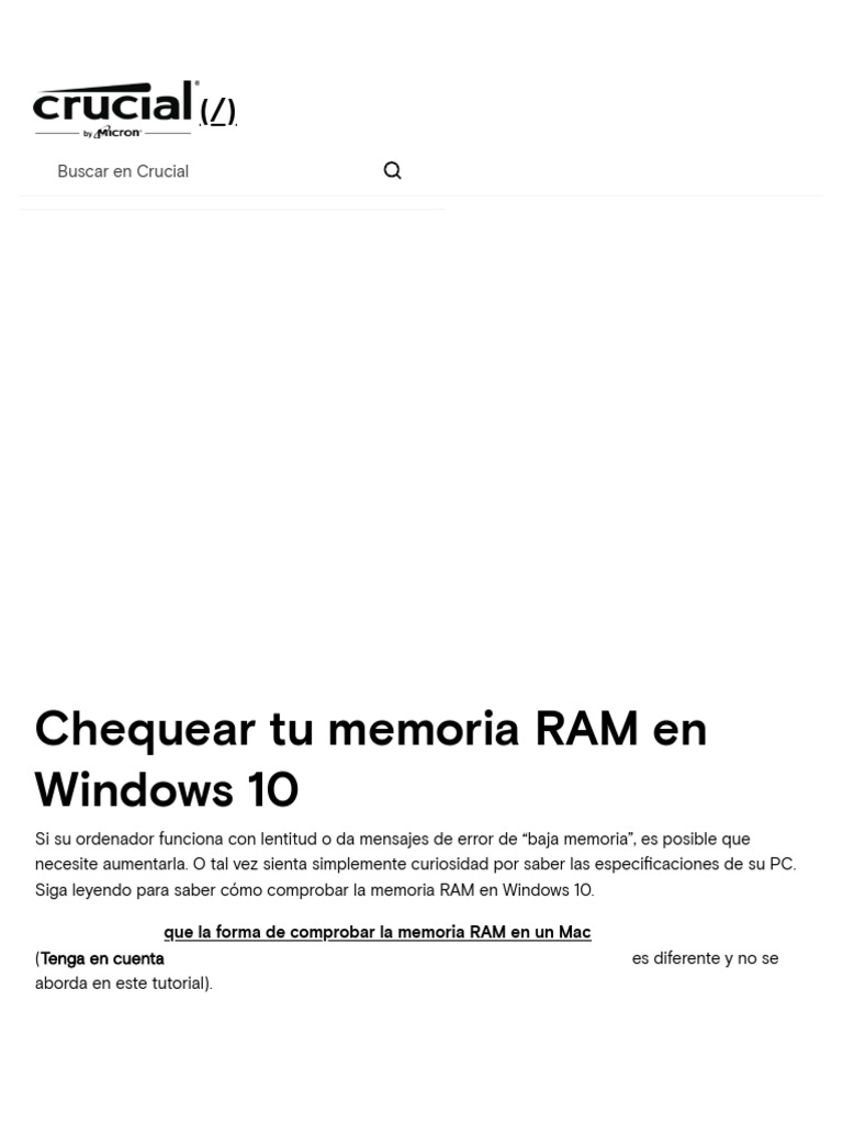 Aprende A Chequear Tu Memoria Ram en Windows 10 - Crucial - Crucial ES | PDF | Windows 10 ...