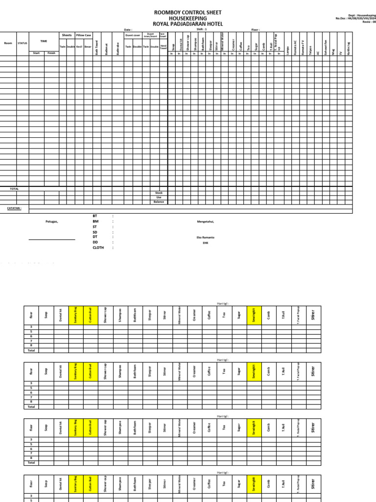 Roomboy Control Sheet (A4) | PDF | Hygiene
