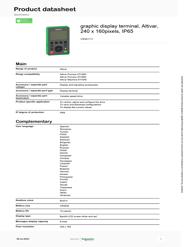 Schneider Electric - Altivar-Process-ATV600 - VW3A1111 | PDF