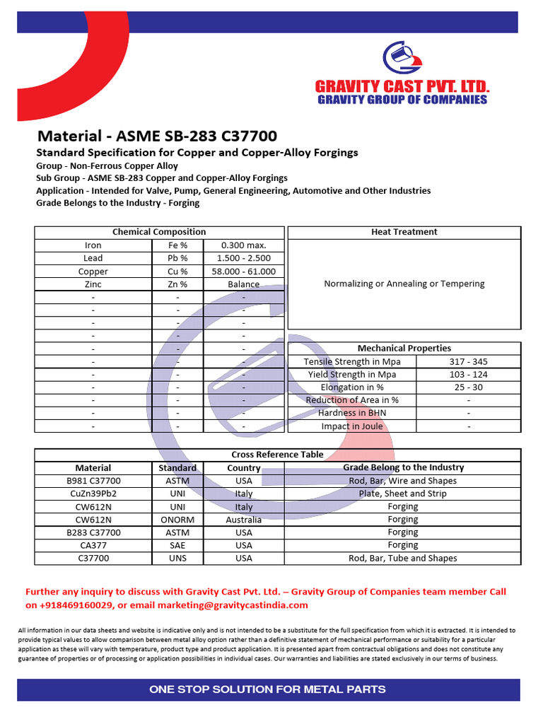 Asme SB-283 C37700 | PDF | Forging | Copper