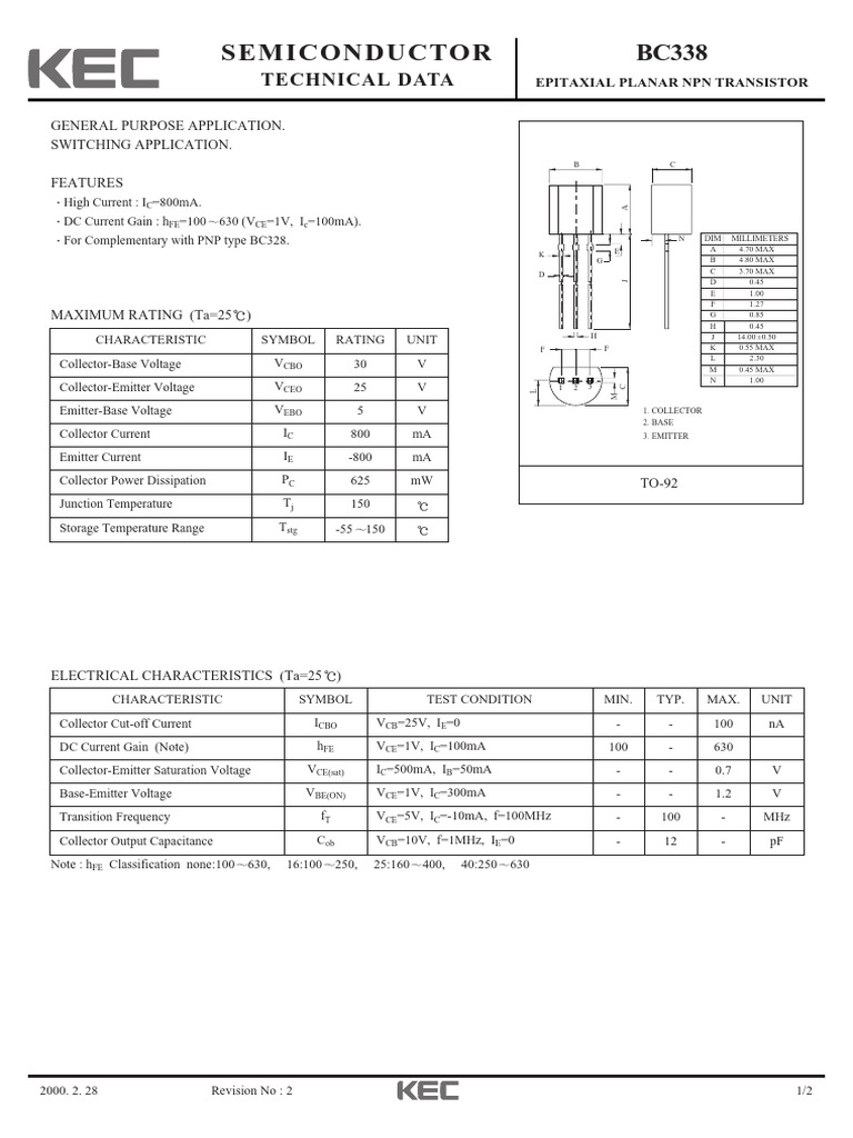 BC 338 | PDF | Bipolar Junction Transistor | Electronic Engineering