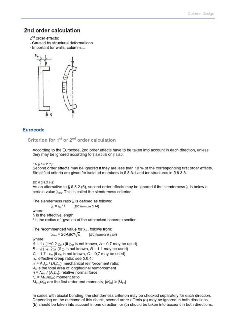 2nd Order Calculation: Eurocode | PDF | Buckling | Bending