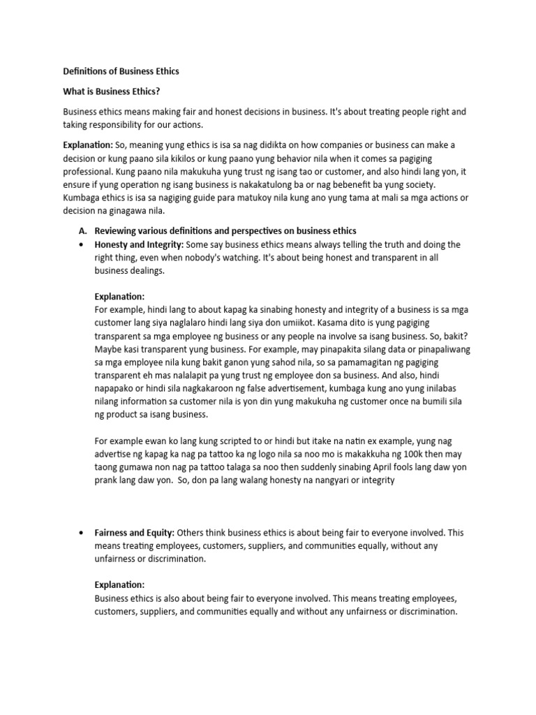 Definitions of Business Ethics | PDF | Reputation | Business Ethics