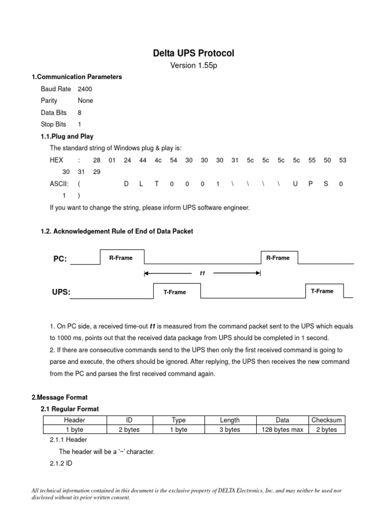 Delta UPS Protocol 1.55p-Delta PDF | PDF | Mains Electricity | Byte