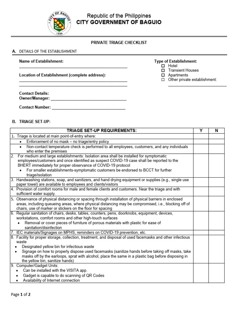 Triage Set-Up Checklist | PDF