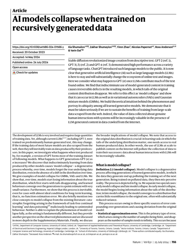 AI Models Collapse When Trained On Recursively Generated Data | PDF | Normal Distribution | Variance