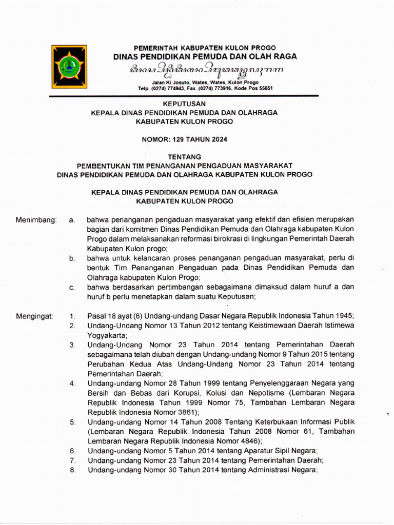 SK Tim Penanganan Pengaduan Masyarakat | PDF