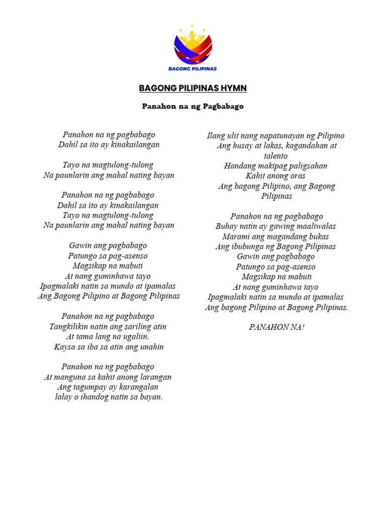 Bagong Pilipinas Hymn and Pledge-New | PDF