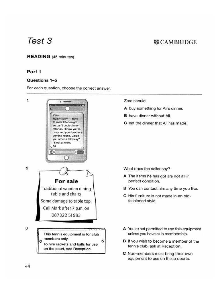 Test 3 - Reading-Writing-Listening of B1 Preliminary | PDF