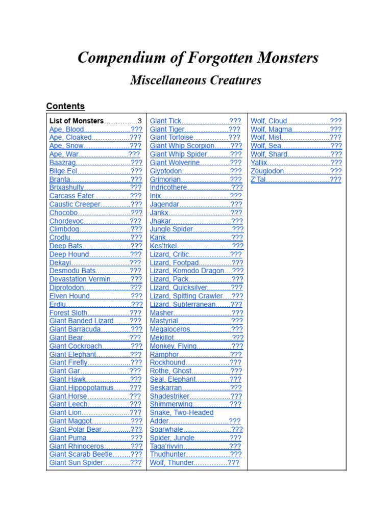 Compendium of Forgotten Monsters Miscellaneous Creatures | PDF | Dwarf ...