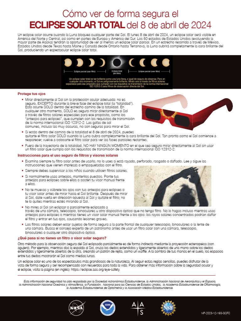 Espanol 2024 Eclipse Safety Sheet | PDF | Eclipse solar | Dom