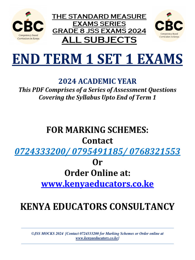 Grade 8 Jss Et1 s1 Exams 2024 | PDF | Water | Poetry