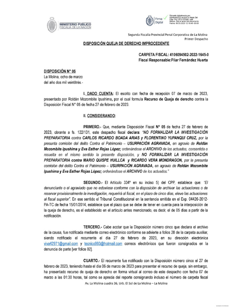 1645-22 Queja Improc X Extemporaneo (F) (F) | PDF