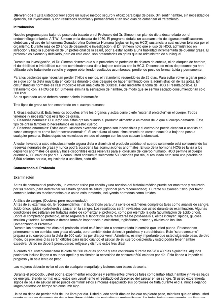 Dieta HCG: Pérdida de Peso Efectiva | PDF | Gonadotropina coriónica ...