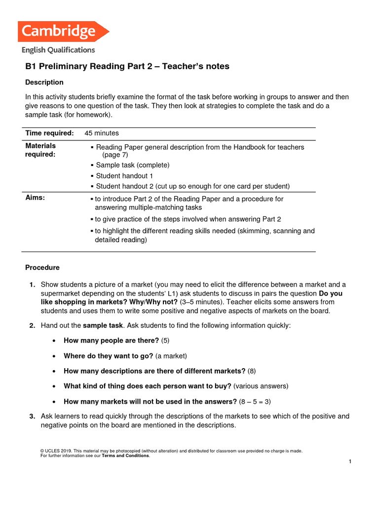 b1 Preliminary Reading Part 2 | PDF | Speed Reading