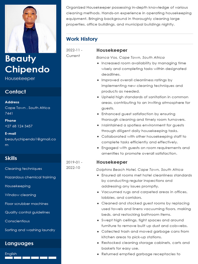Beauty Chipendo Resume 6 | PDF | Housekeeping | Home