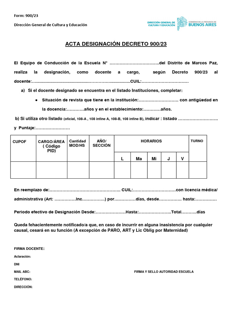 Acta Designación Decreto 900/23 | PDF | Crecimiento personal y profesional | Derecho