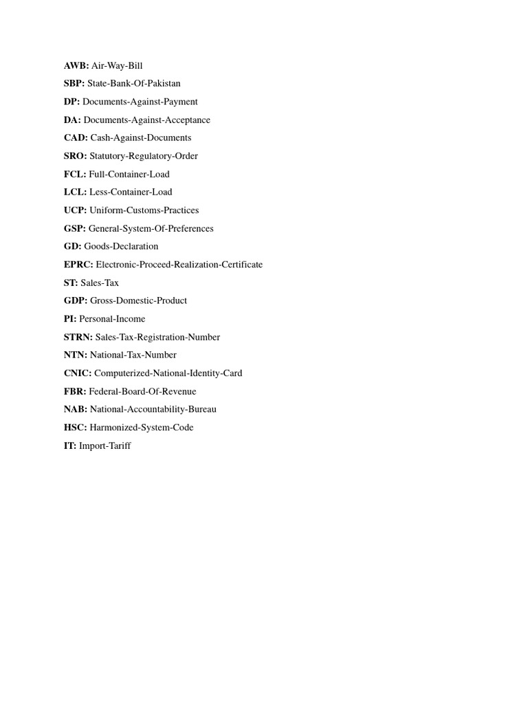 Trade and Tax Acronyms Guide | PDF | Business