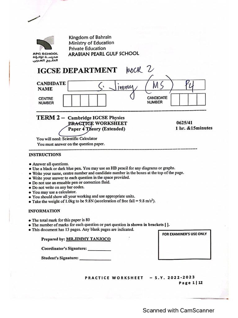Practice Worksheet MOCK 2 P4 MS | PDF