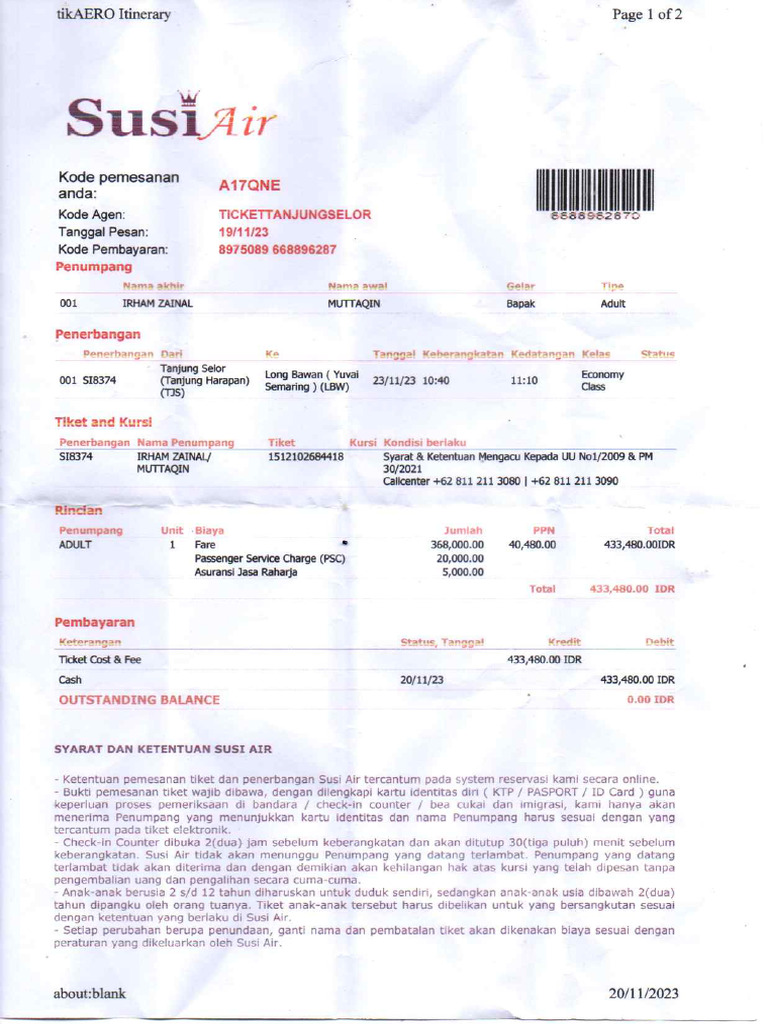 Tiket Susi Air Irham | PDF