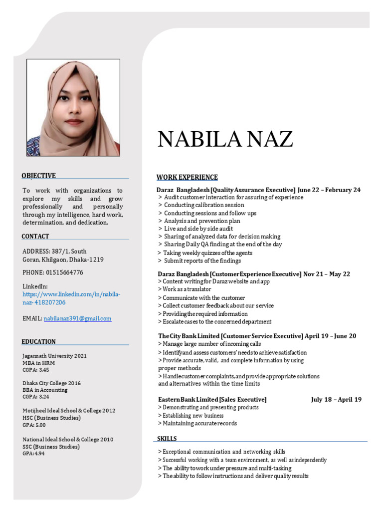 CV Nabila Naz | PDF | Customer Relationship Management | Computing