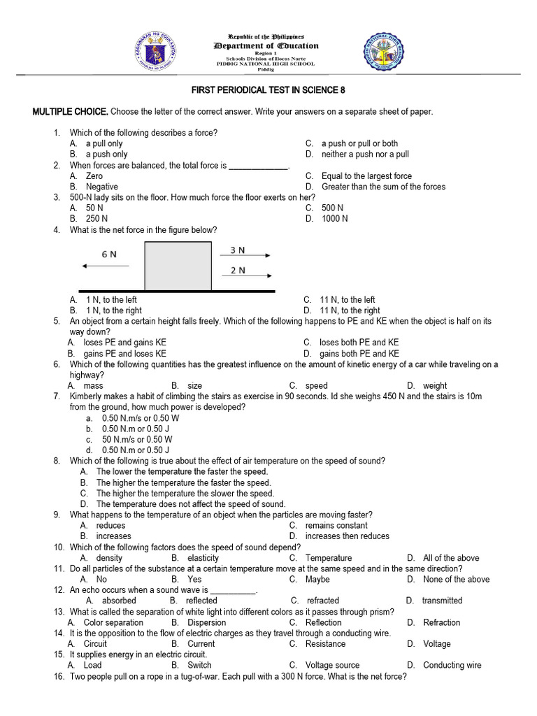 First Periodical Test in Science 8 | PDF | Force | Electrical ...