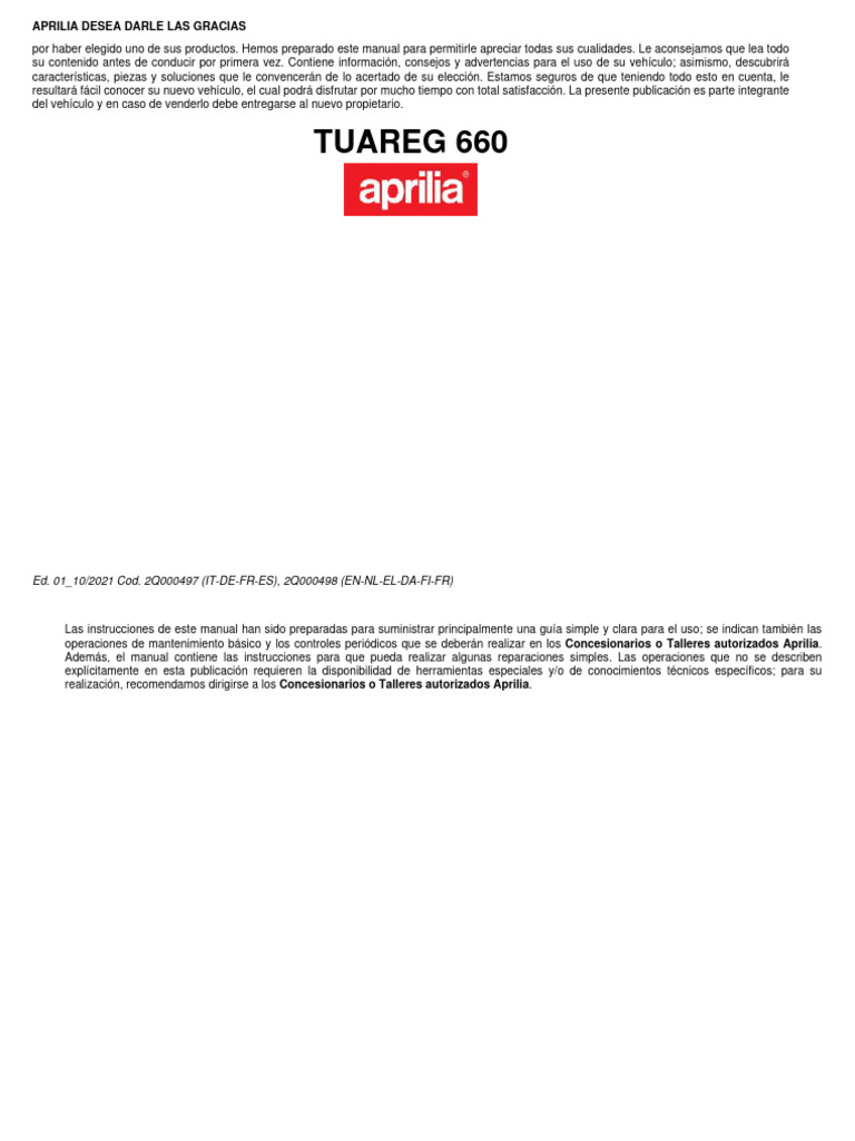 Aprilia - Tuareg 660 E5 Evo Indaco Tagelmust - Es | PDF | Refrigerante ...