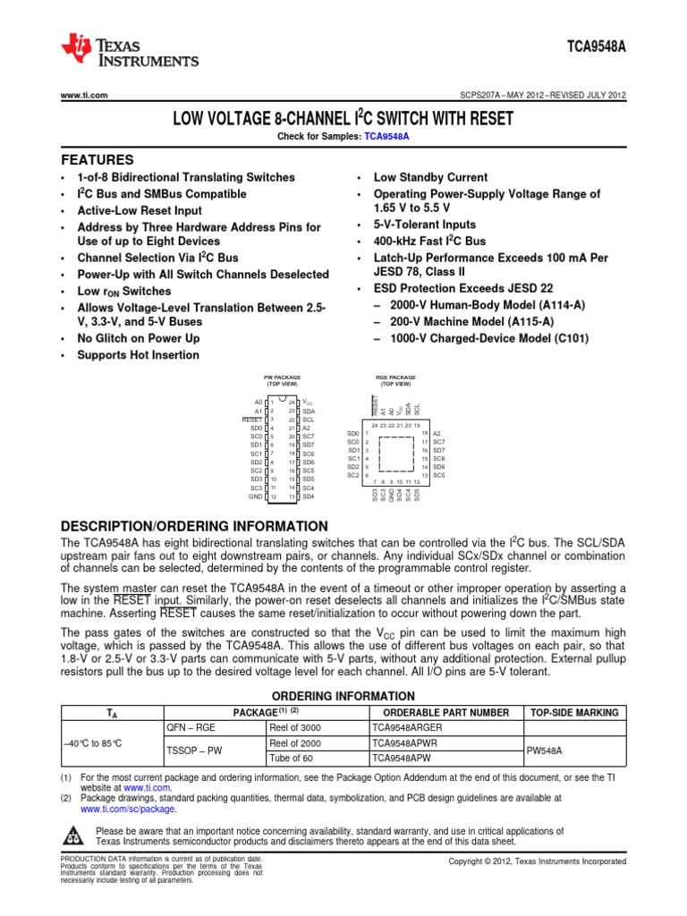 TCA9548A | PDF | Computer Engineering | Computing