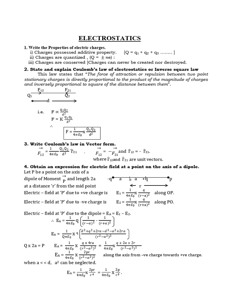 Electrostatics Concepts and Formulas | PDF | Electromagnetic Induction ...