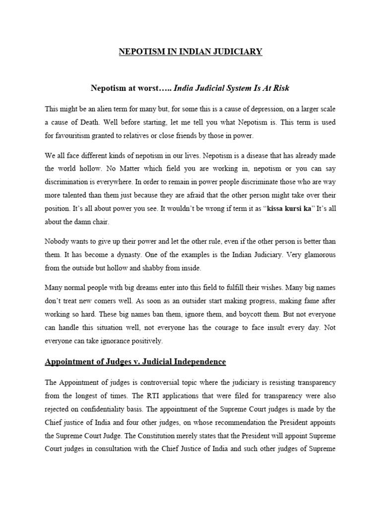 Nepotism Threatening Indian Judiciary | PDF | Governance | Political ...