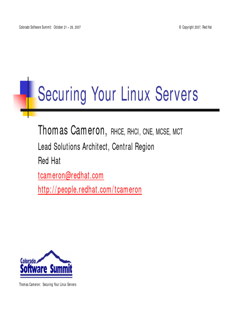 Cameron Securing Your Linux Servers | PDF | Superuser | System Software Cameron Securing Your Linux Servers | PDF | Superuser | System Software