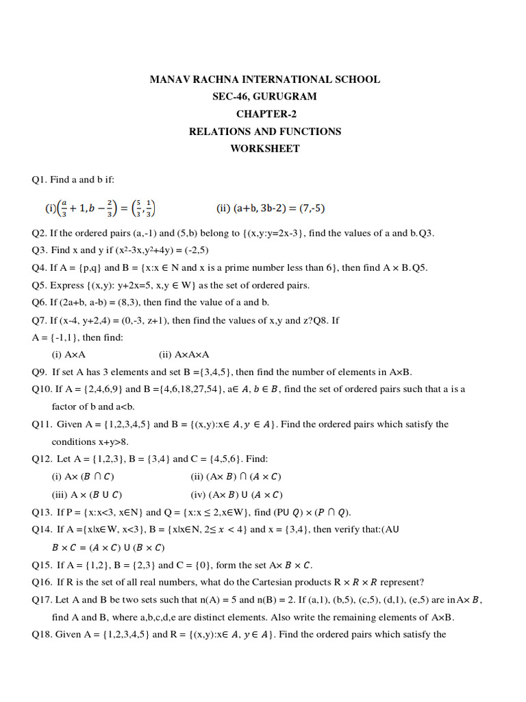 Grade 11 Relations and Functions Worksheet | PDF | Mathematical ...