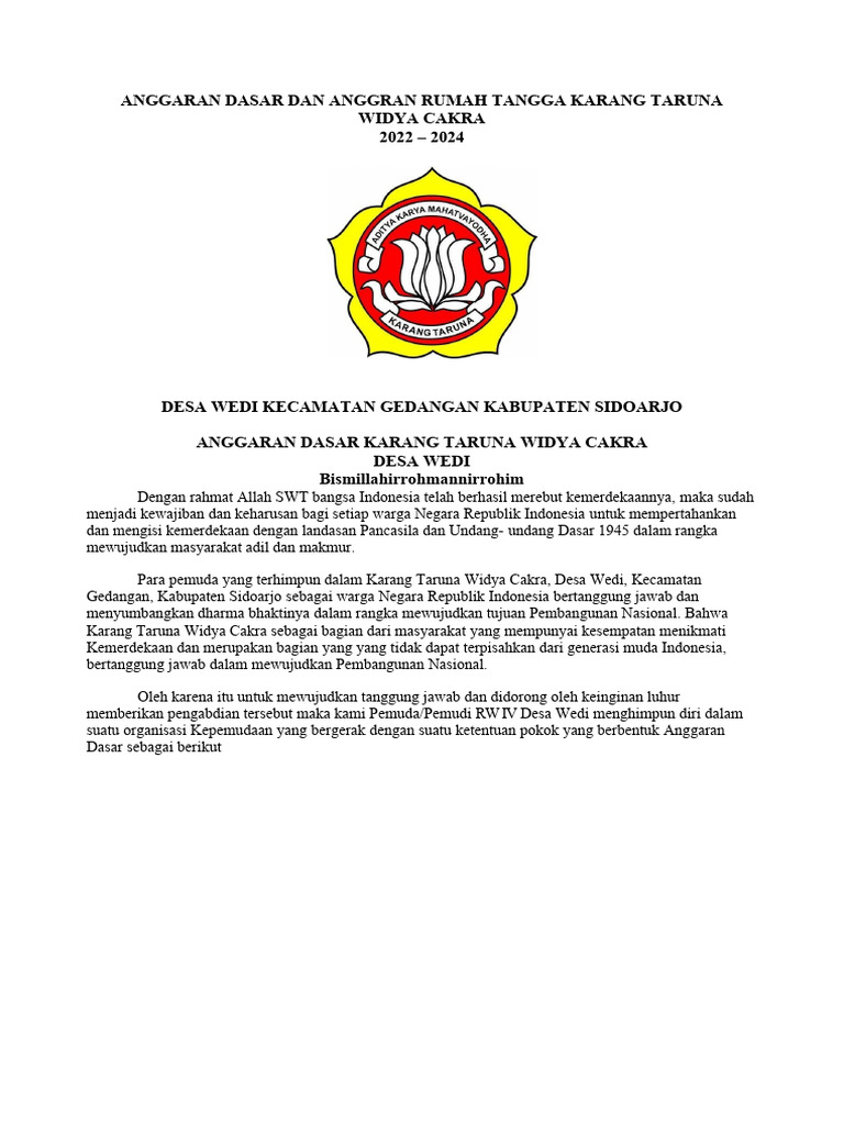 AD ART Karang Taruna Mata Bangsa | PDF | Agama & Spiritualitas