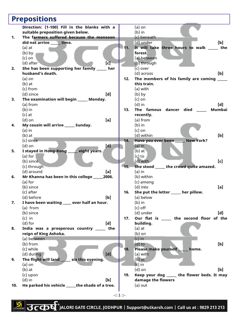 Preposition Practice Exercises | PDF